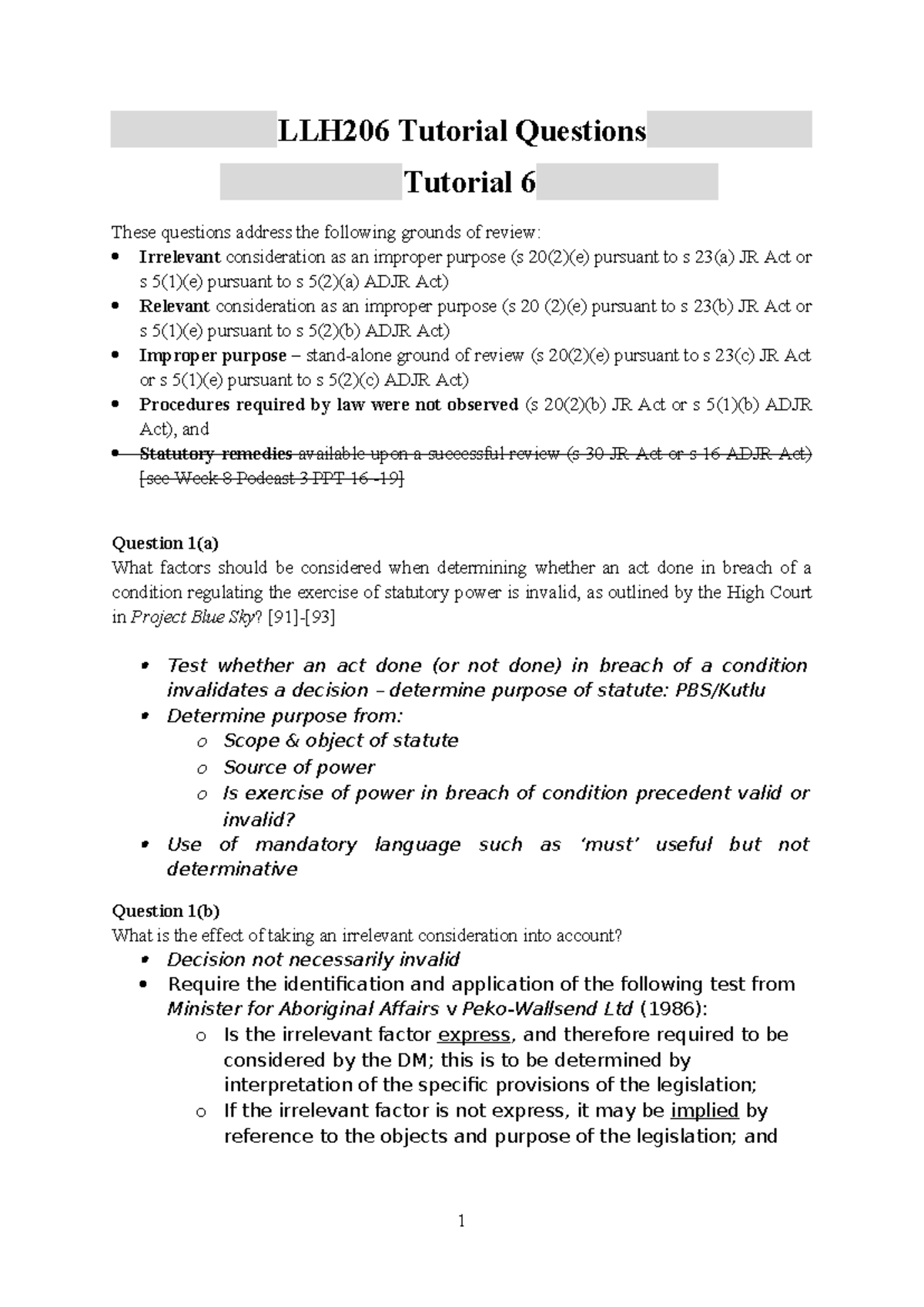 24 LLH206 Tutorial 6 Student Questions Liz notes - LLH206 Tutorial ...