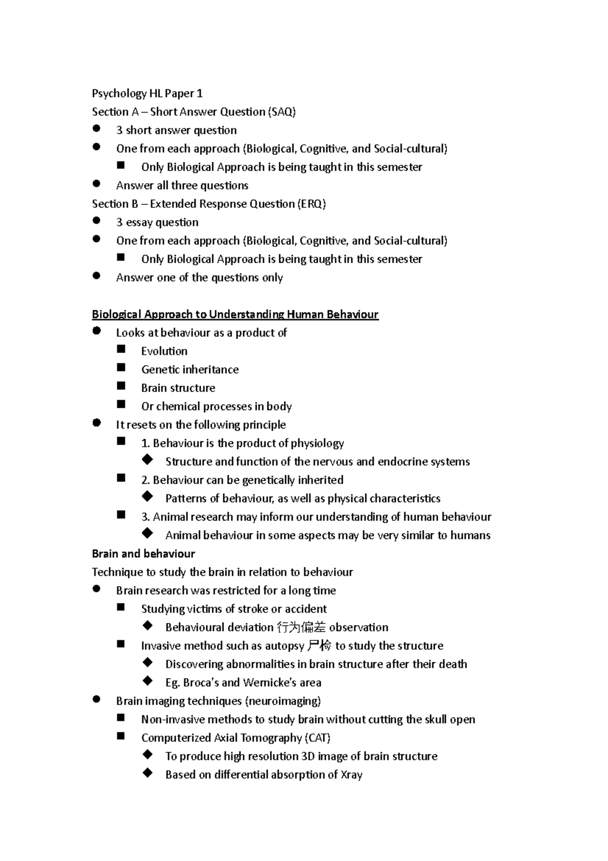 Psychology HL Paper 1 Final Exam Preparation Guide - Studocu
