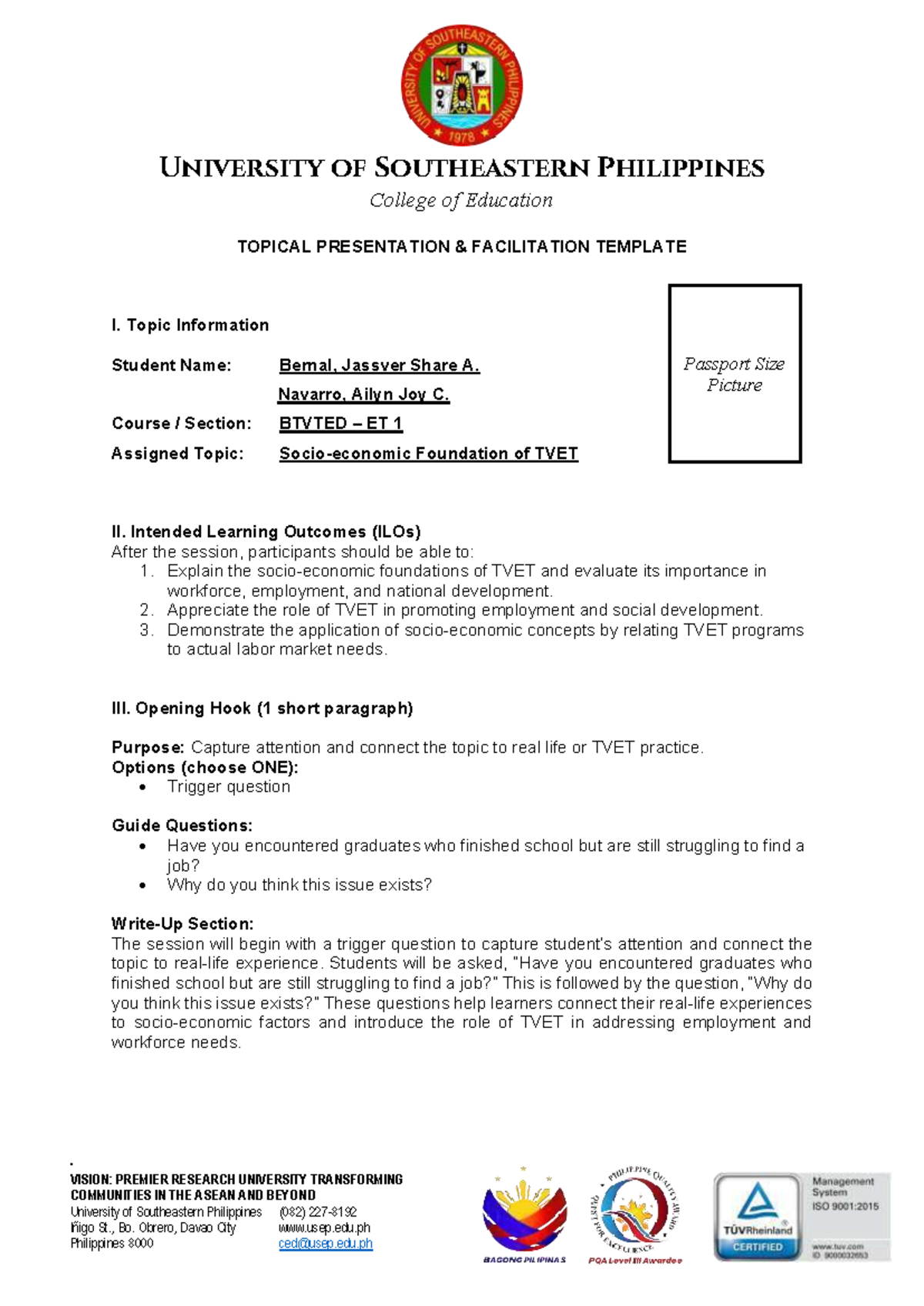 BTVTED ET 1: Topical Presentation on Foundations of TVET - Studocu