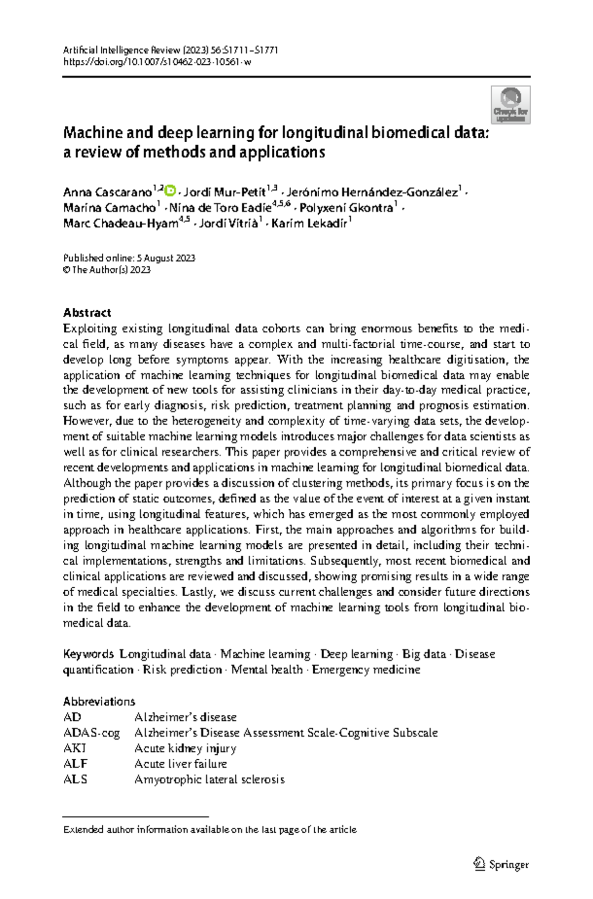 S10462 023 10561 w - Review of Machine Learning in Longitudinal ...