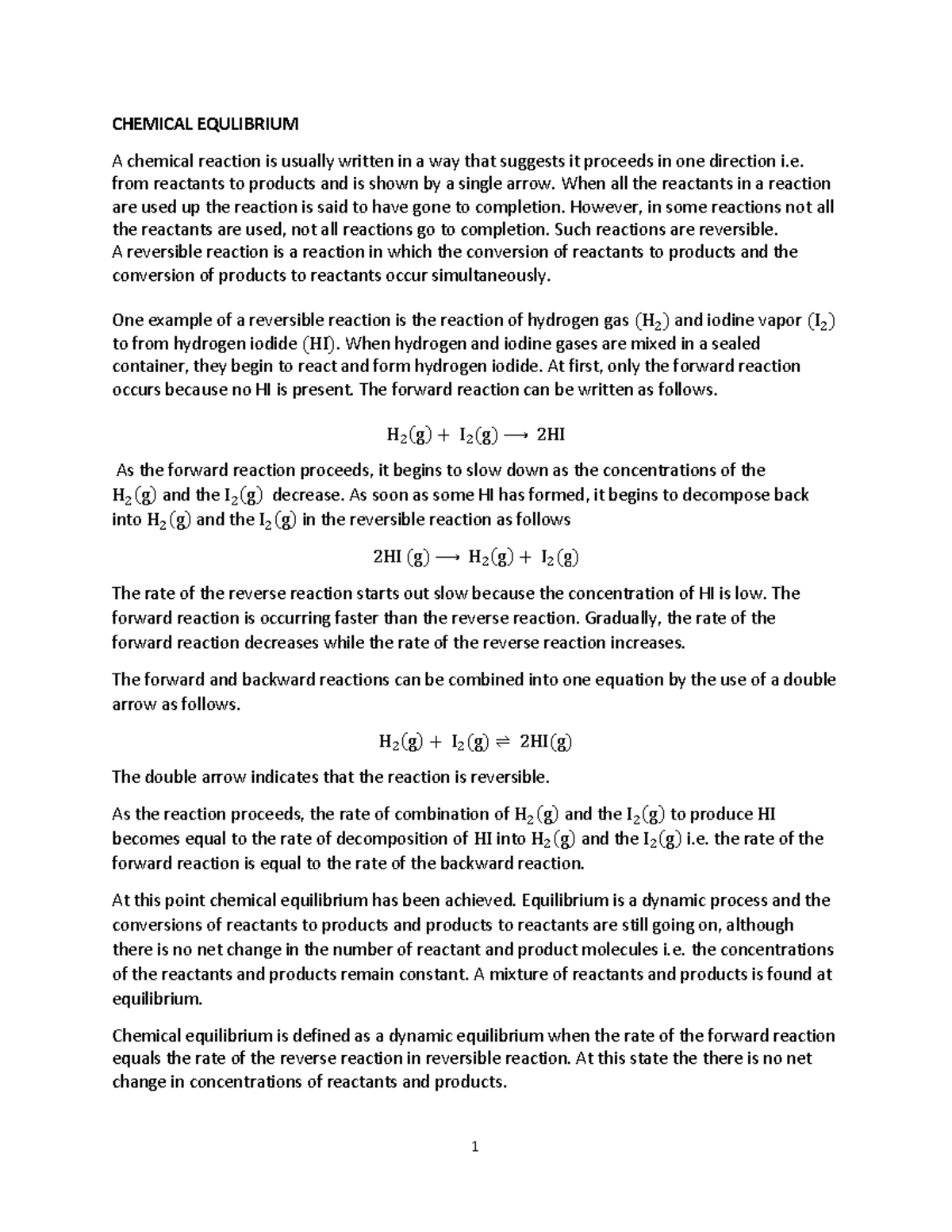 Topic 9: Chemical equilibrium notes and exam practice questions - Studocu