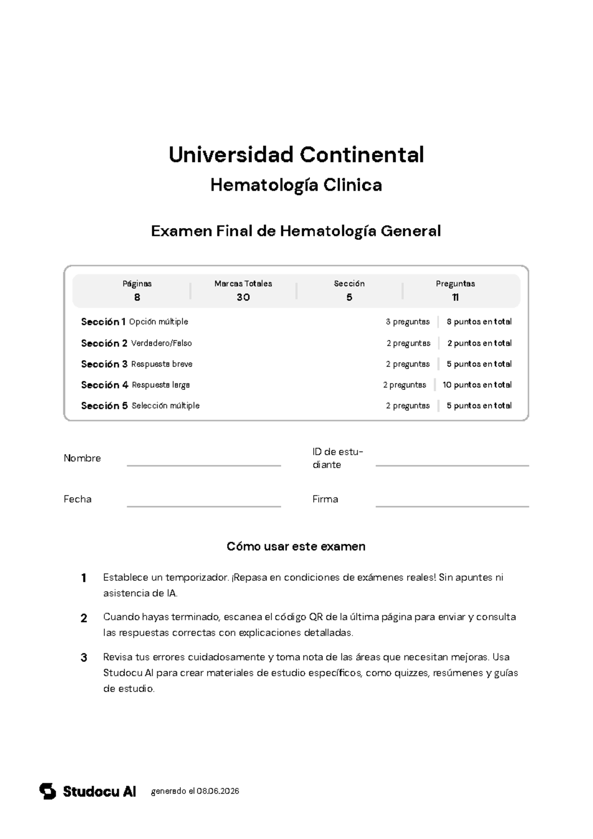 Examen Final de Hematología General - Studocu