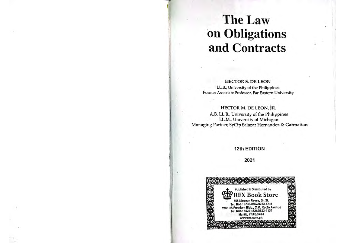 Obligations and Contracts Study Notes (Oblicon-DE-LEON-2021) - Studocu