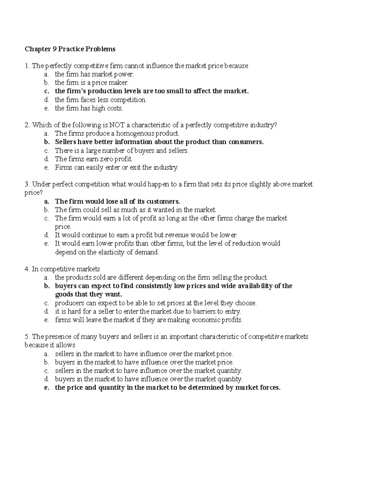 Microeconomic Chapter 7 Practice Problems & Answers - Chapter 7 Practice Problems 1. The costs ...