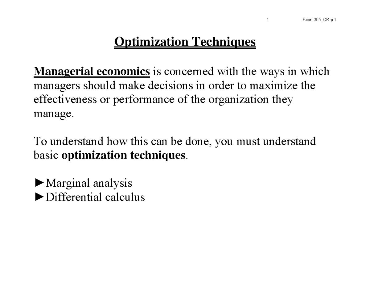 Calculus reviewpp 2012 - 1 Optimization Techniques Managerial economics ...