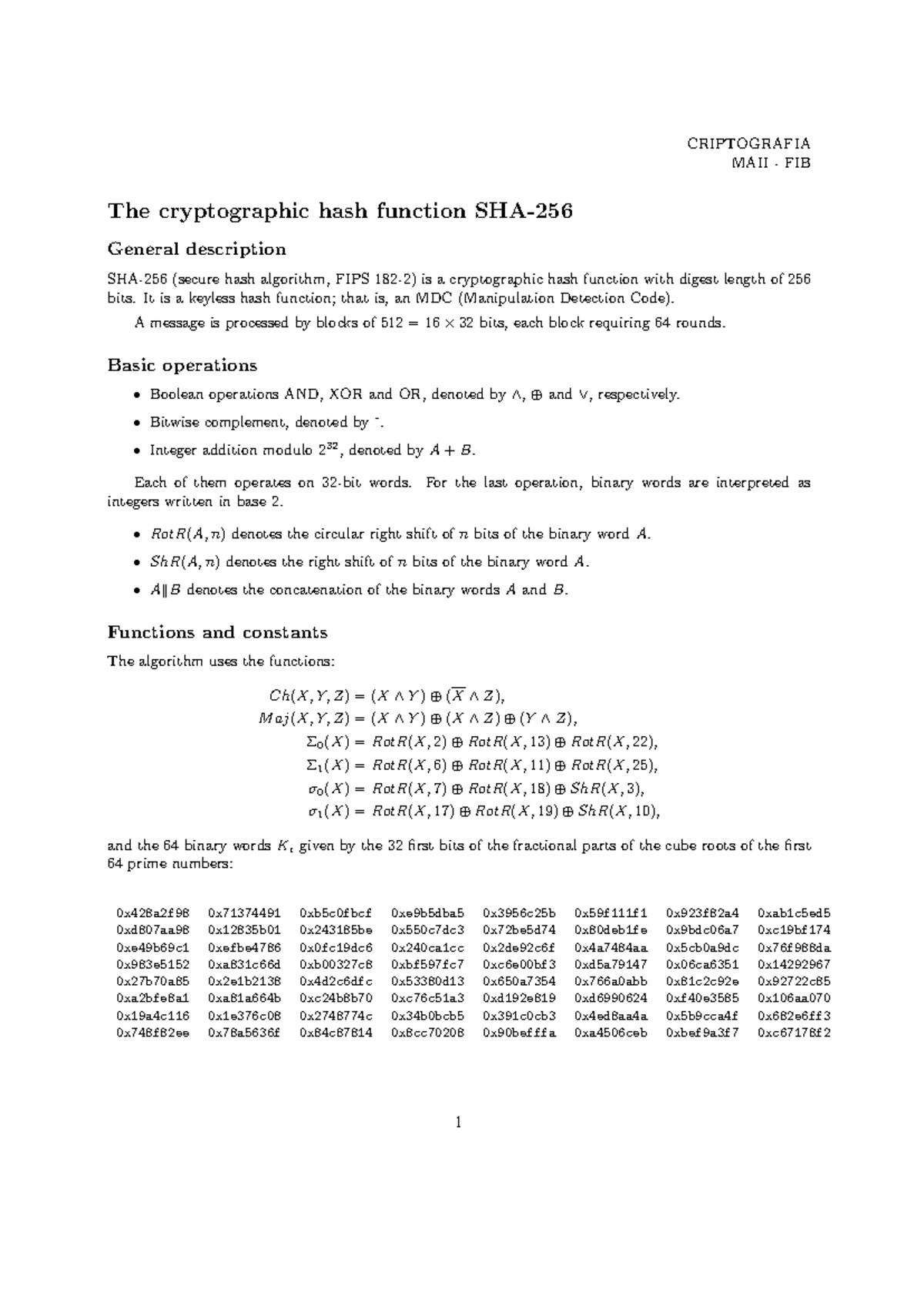 SHA-256 - Bài Tập về Hàm Băm Mã Hóa Cryptographic - Studocu