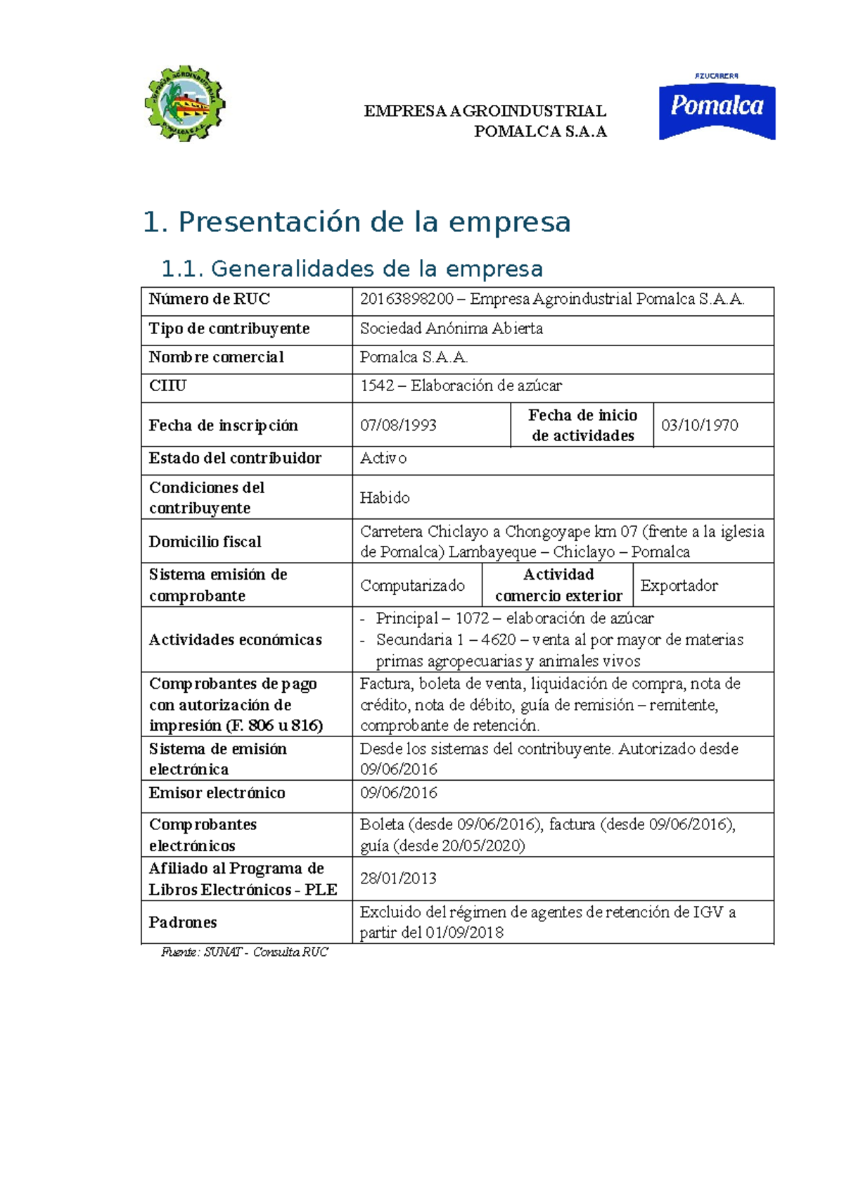 Caso N - Apoyo: Análisis de la Empresa Agroindustrial Pomalca S.A.A ...