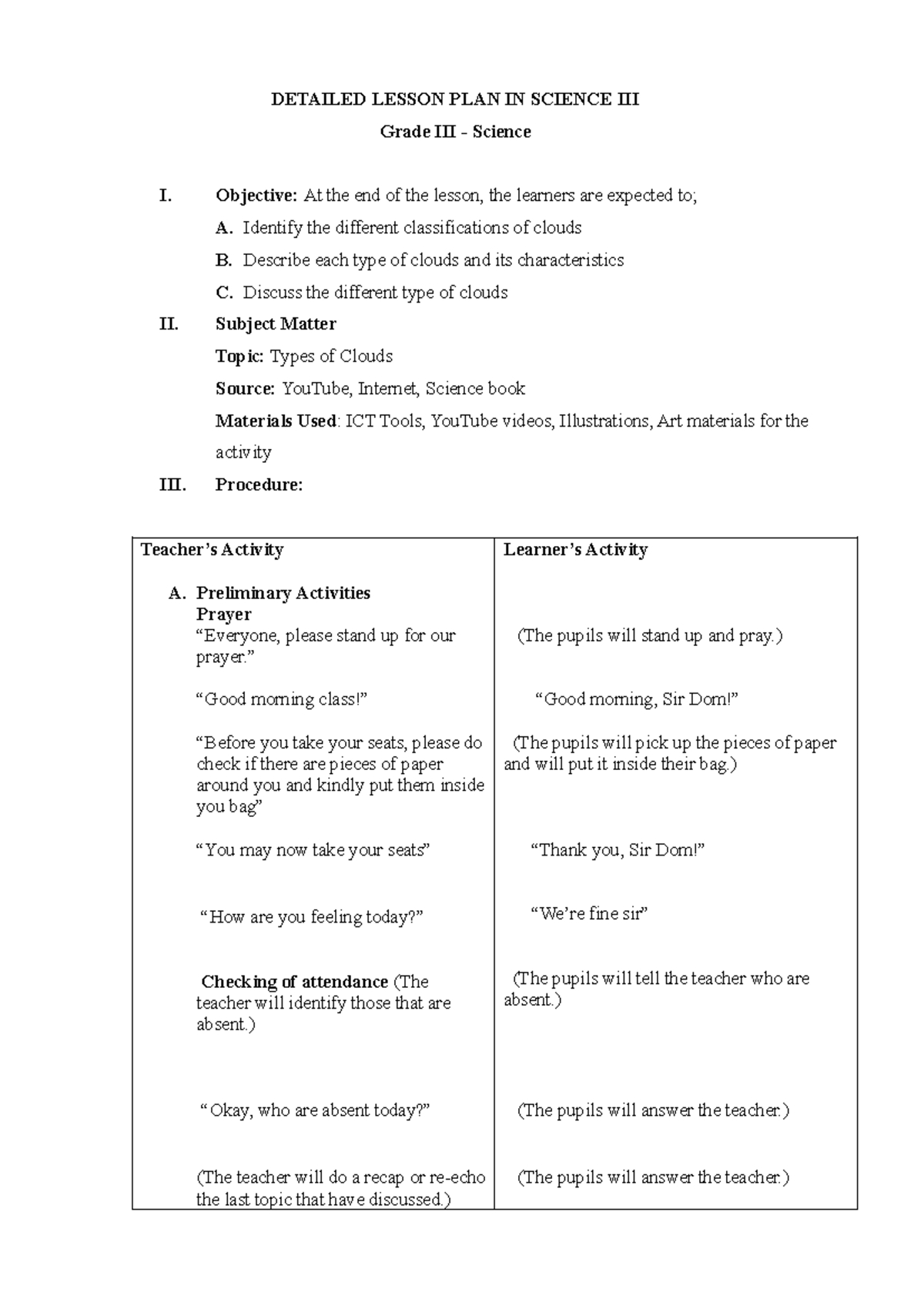 Detailed Lesson PLAN IN Science III - DETAILED LESSON PLAN IN SCIENCE ...