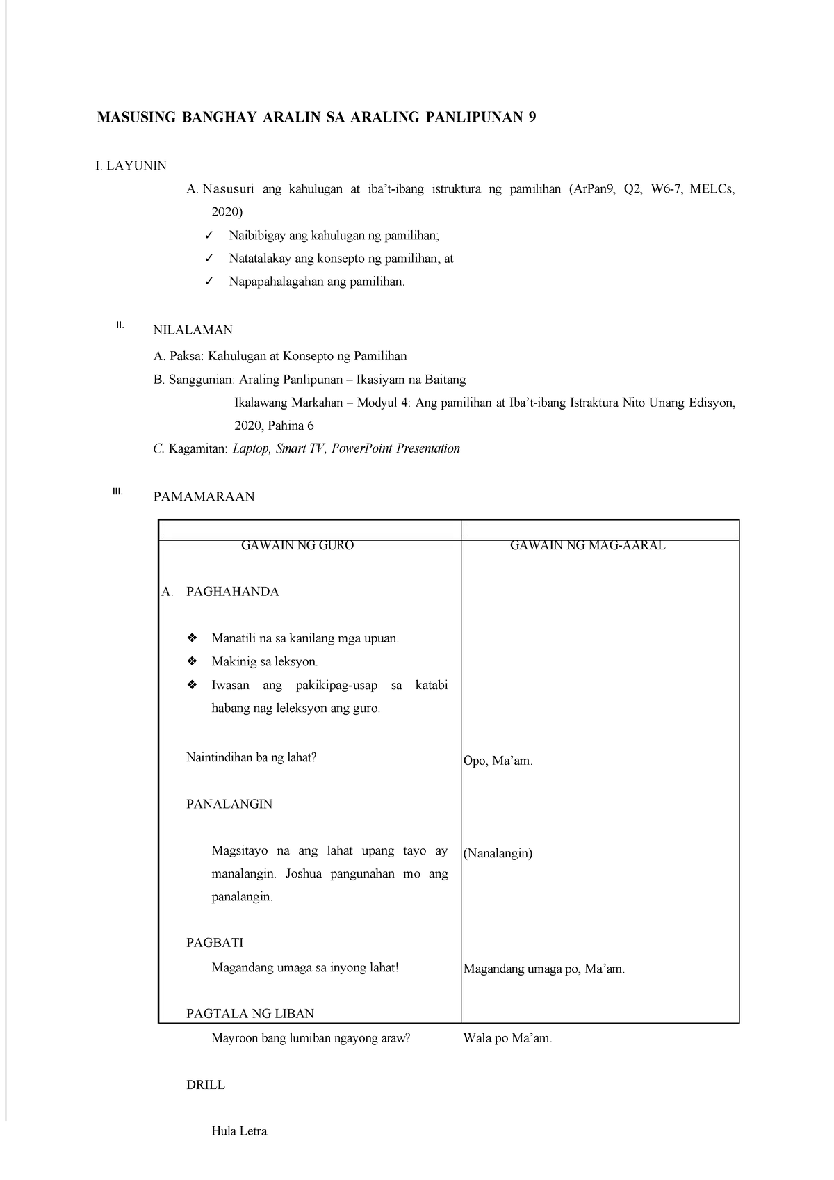 DLP-FS2: Sample Lesson Plan on Pamilihan for Araling Panlipunan 9 - Studocu