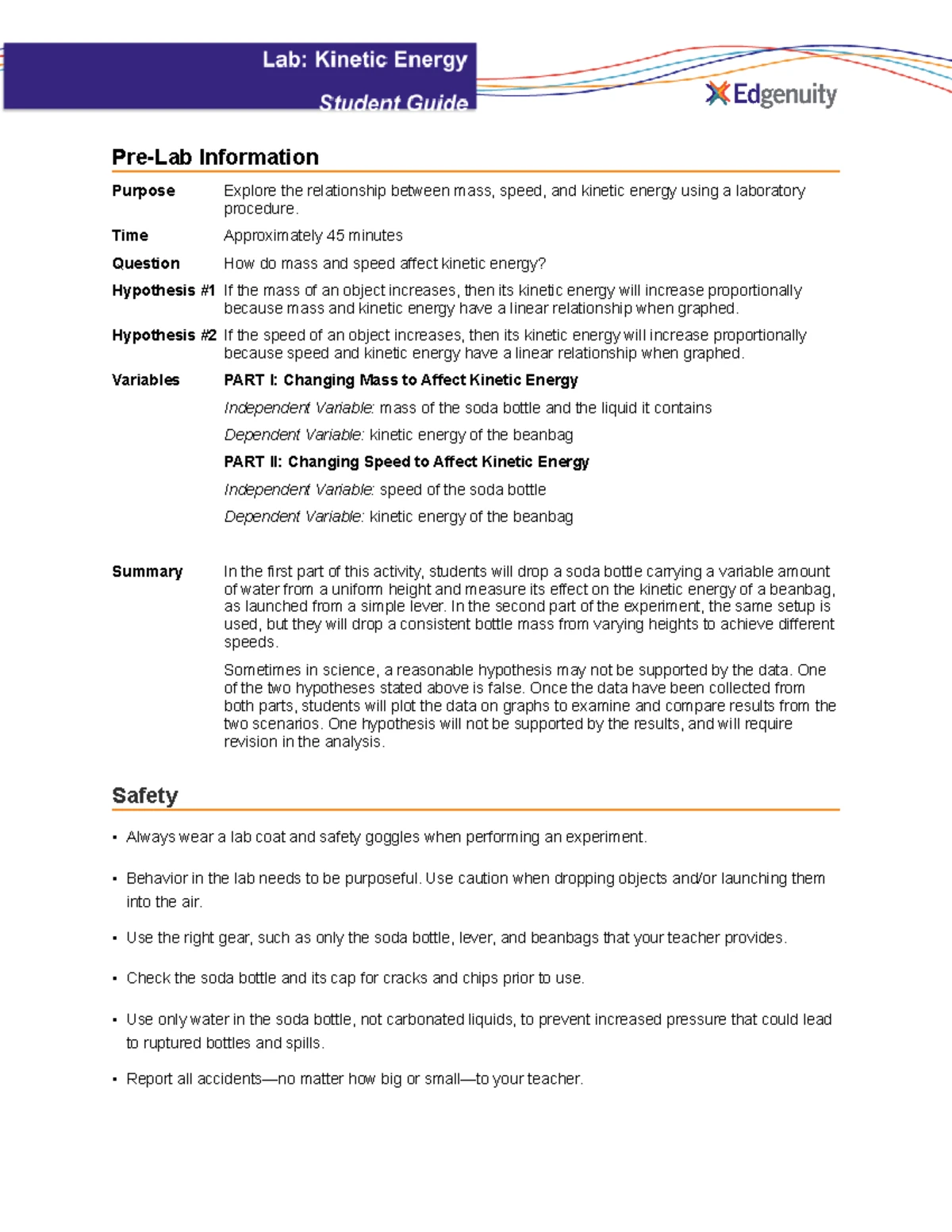 Lab-thermal energy transfer-student guide - Pre-Lab Information Purpose ...