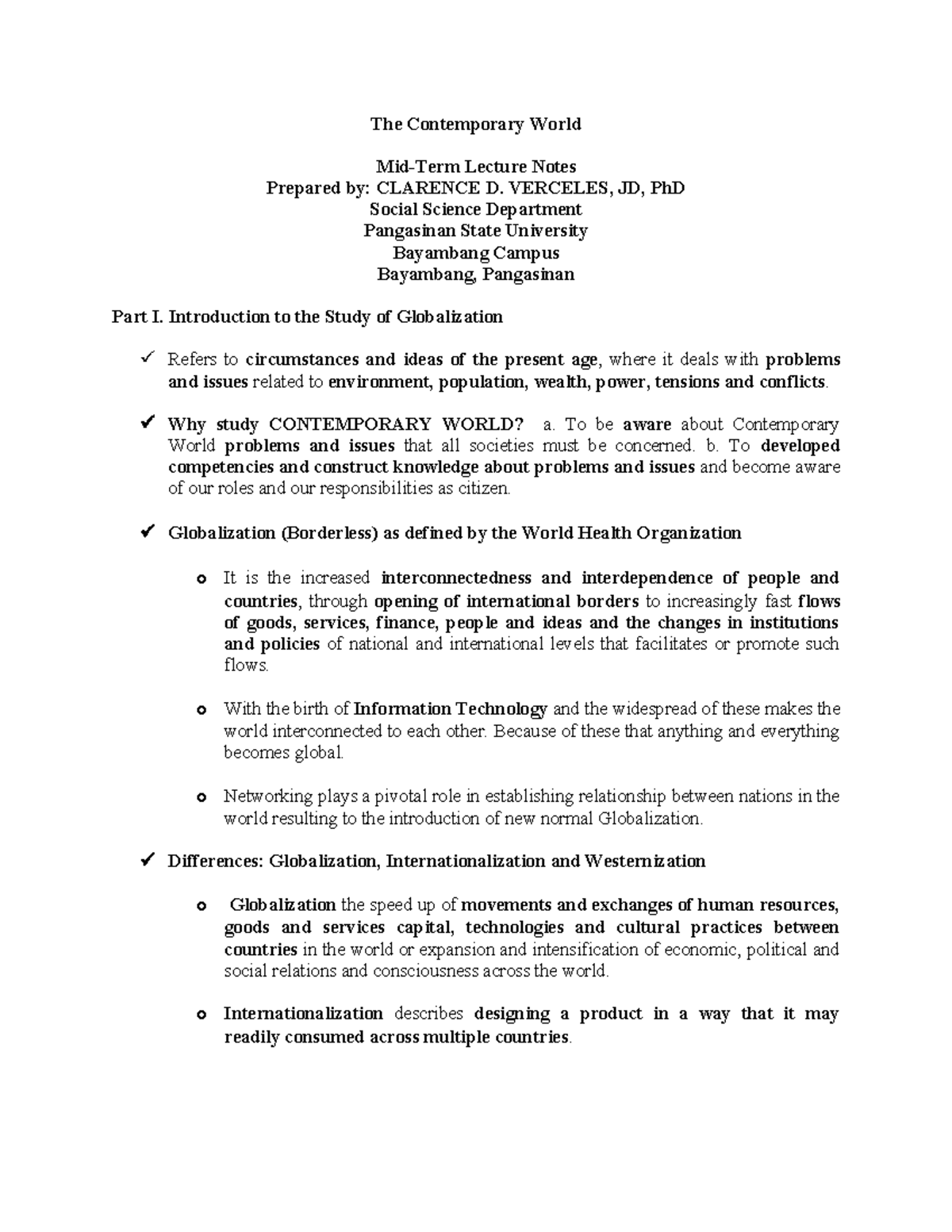 Midterm Lecture Notes: Understanding Globalization in Contemporary ...