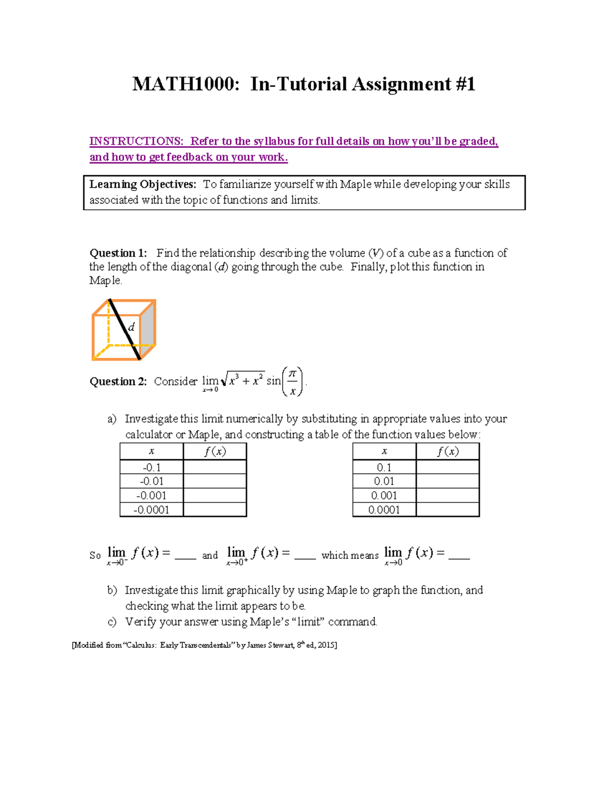 MATH1000: In-Tutorial Assignment #1 on Functions & Limits - Studocu