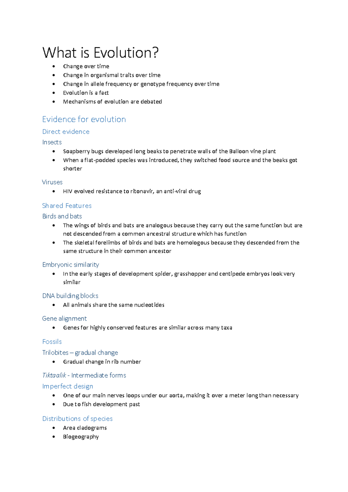 Evolution Lecture 1 Notes: Concepts, Evidence, and Mechanisms - Studocu