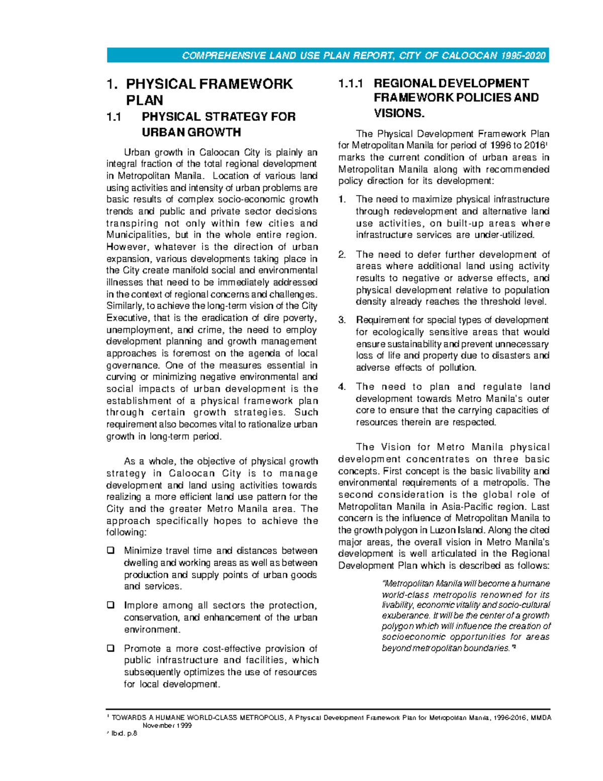 Comprehensive land use plan report for Caloocan City: strategies and ...