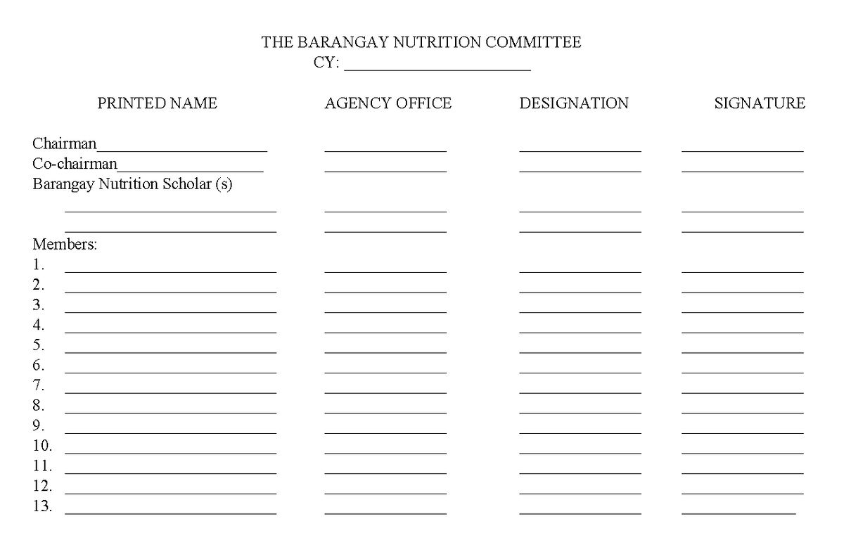 Barangay Nutrition Committee Form - BNAP-FORM - Studocu