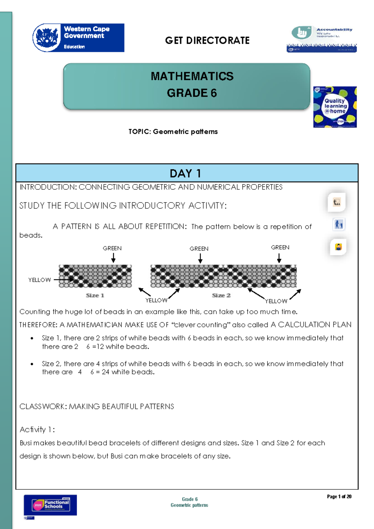 Grade 6 Math Lesson Plan: Geometric Patterns for Term 2, Week 2 - Studocu