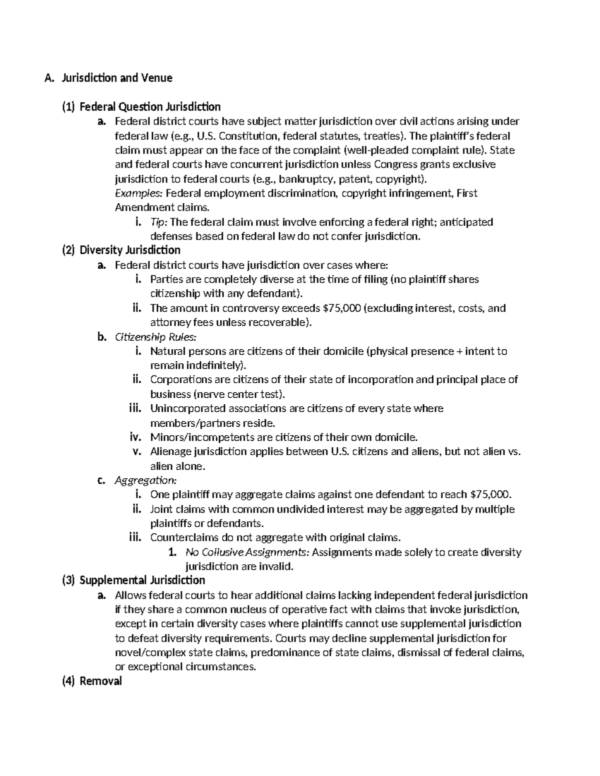CIV PRO RULE: Jurisdiction and Venue Overview for Law Students - Studocu