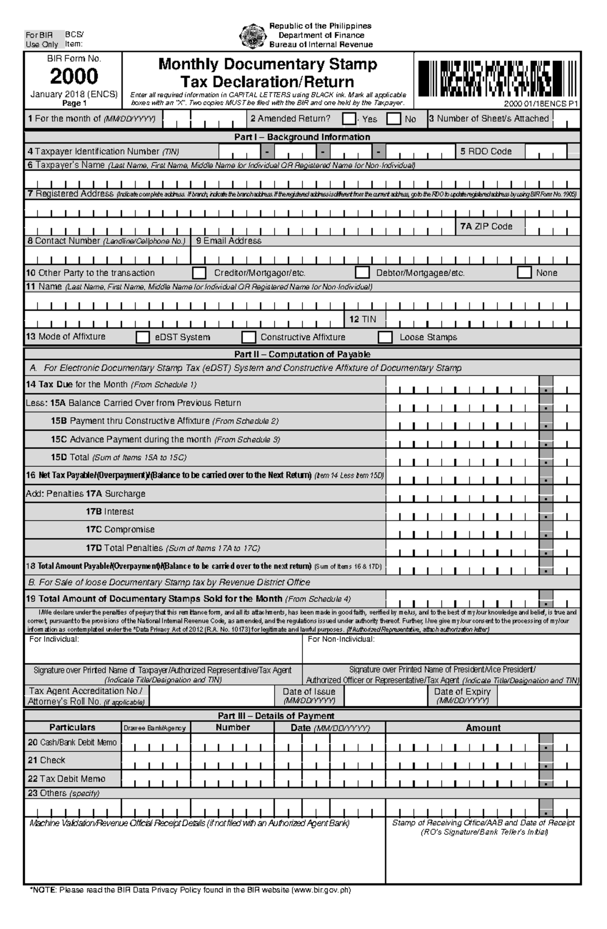BIR Form 2000 DST January 2018 Final Submission Guide - Studocu