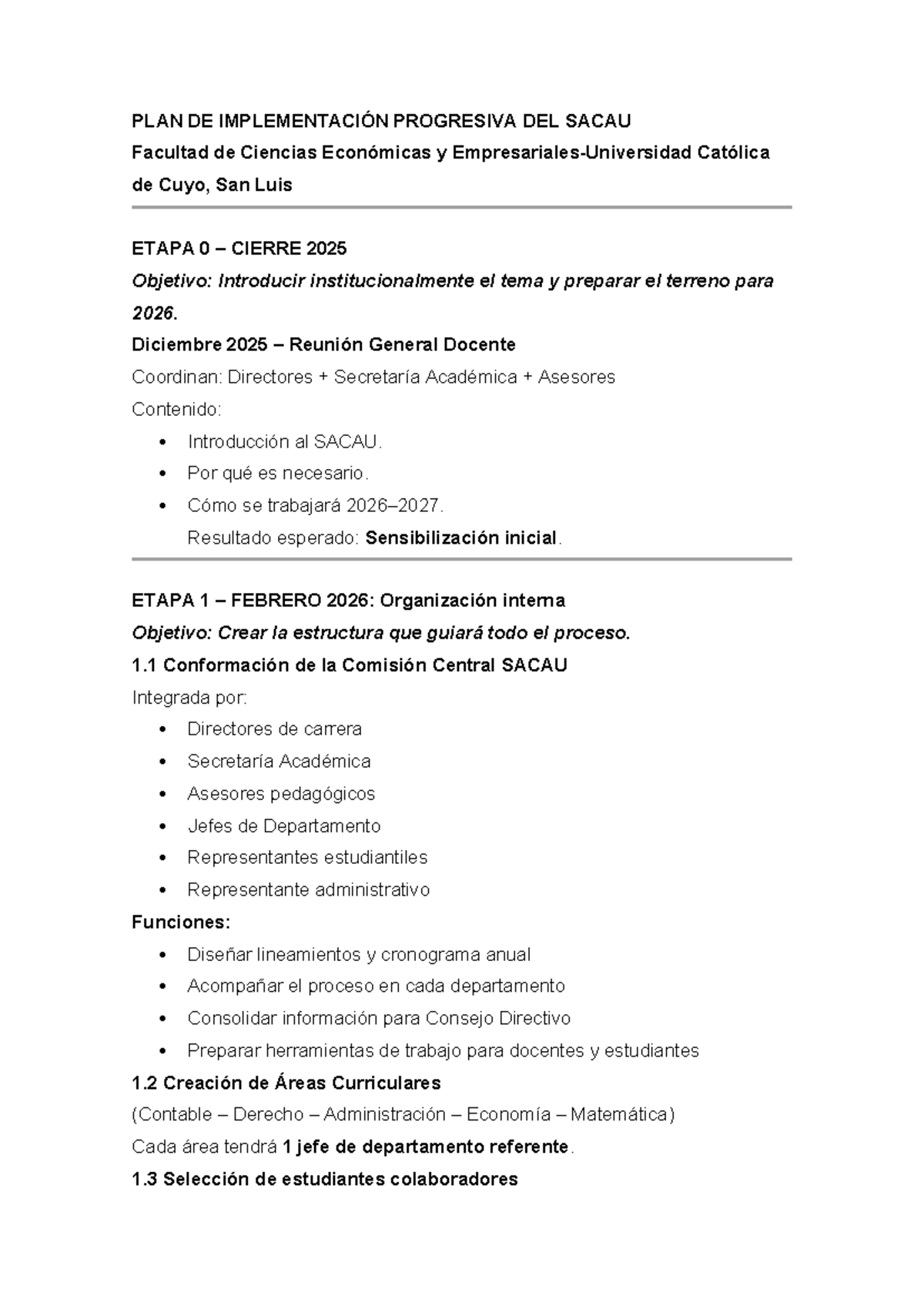 PLAN DE IMPLEMENTACIÓN PROGRESIVA DEL SACAU - ETAPAS 2025-2027 - Studocu