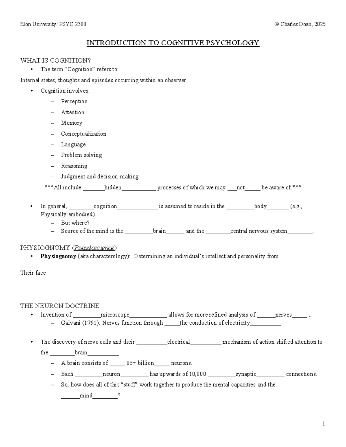 Cognitive Psychology Overview: Key Theories & Experiments (PSYC 2300 ...