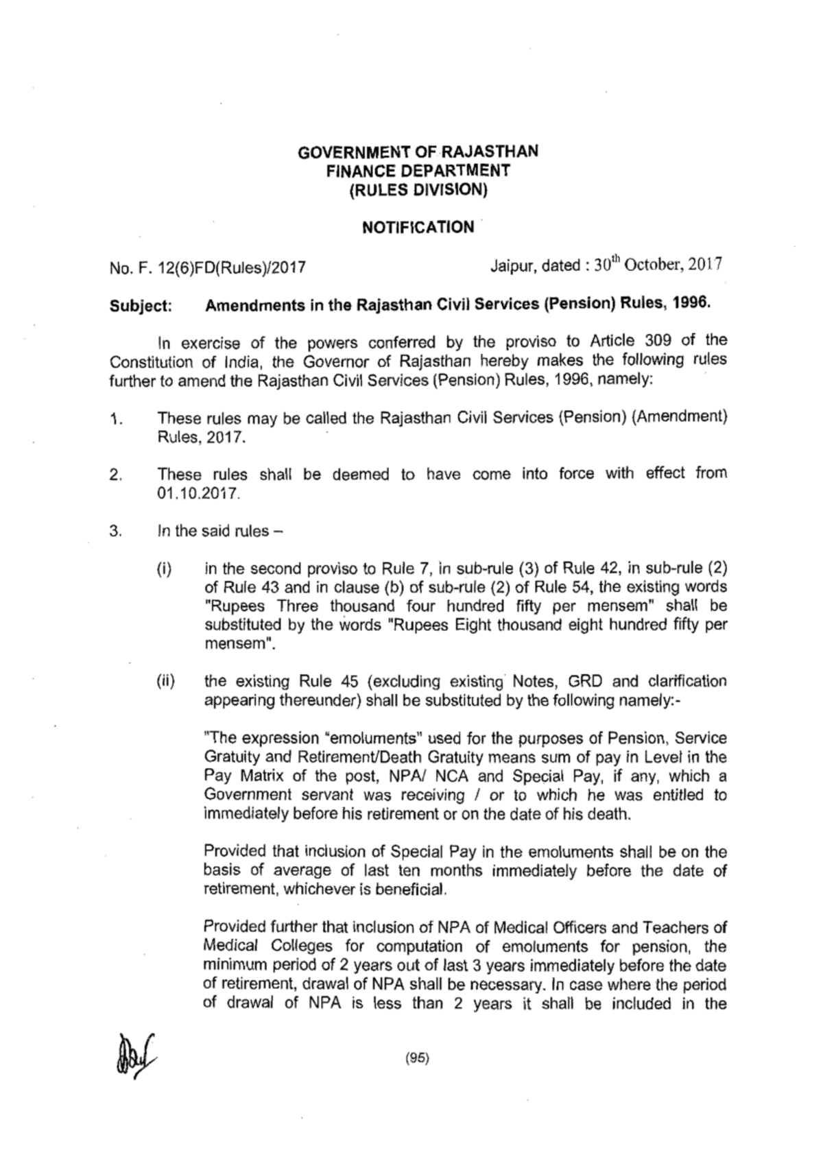 Rajasthan Civil Services Pension & Commutation Rules Amendments 2017 - Studocu