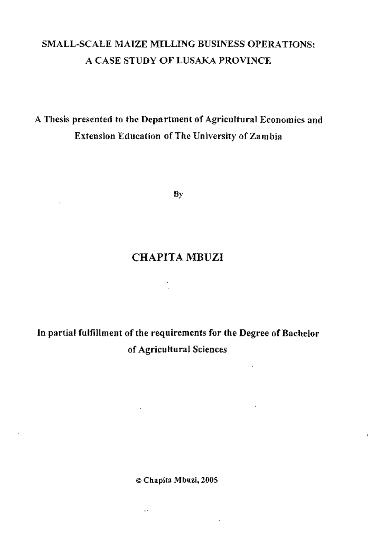 AGE 500 - Small-Scale Maize Milling Business Plan Case Study in Lusaka ...