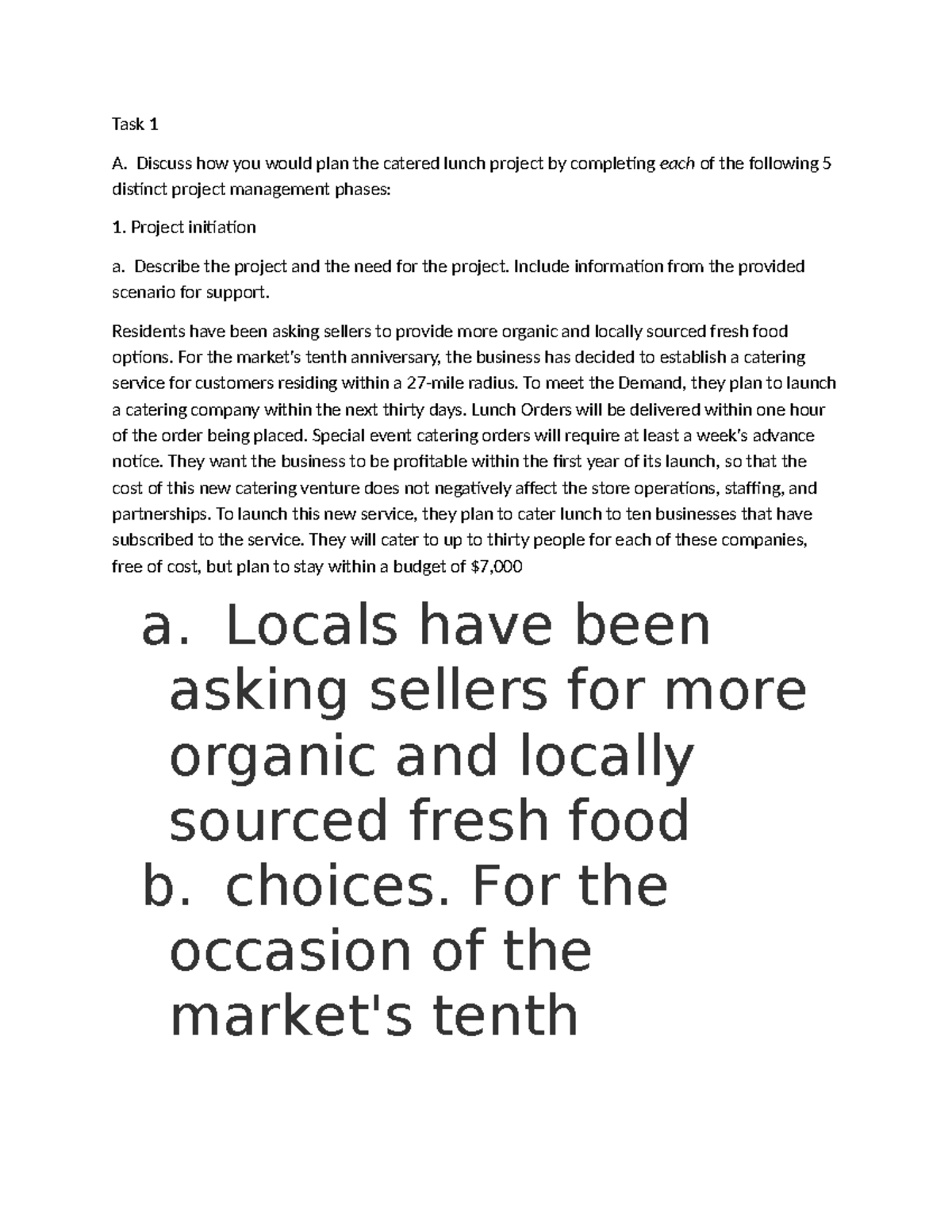 Task 1 - Catering Project Management Plan and Strategy - Studocu