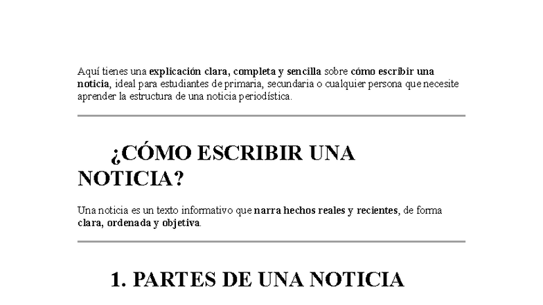 Guía Completa para ESCRIBIR UNA NOTICIA en Primaria y Secundaria - Studocu