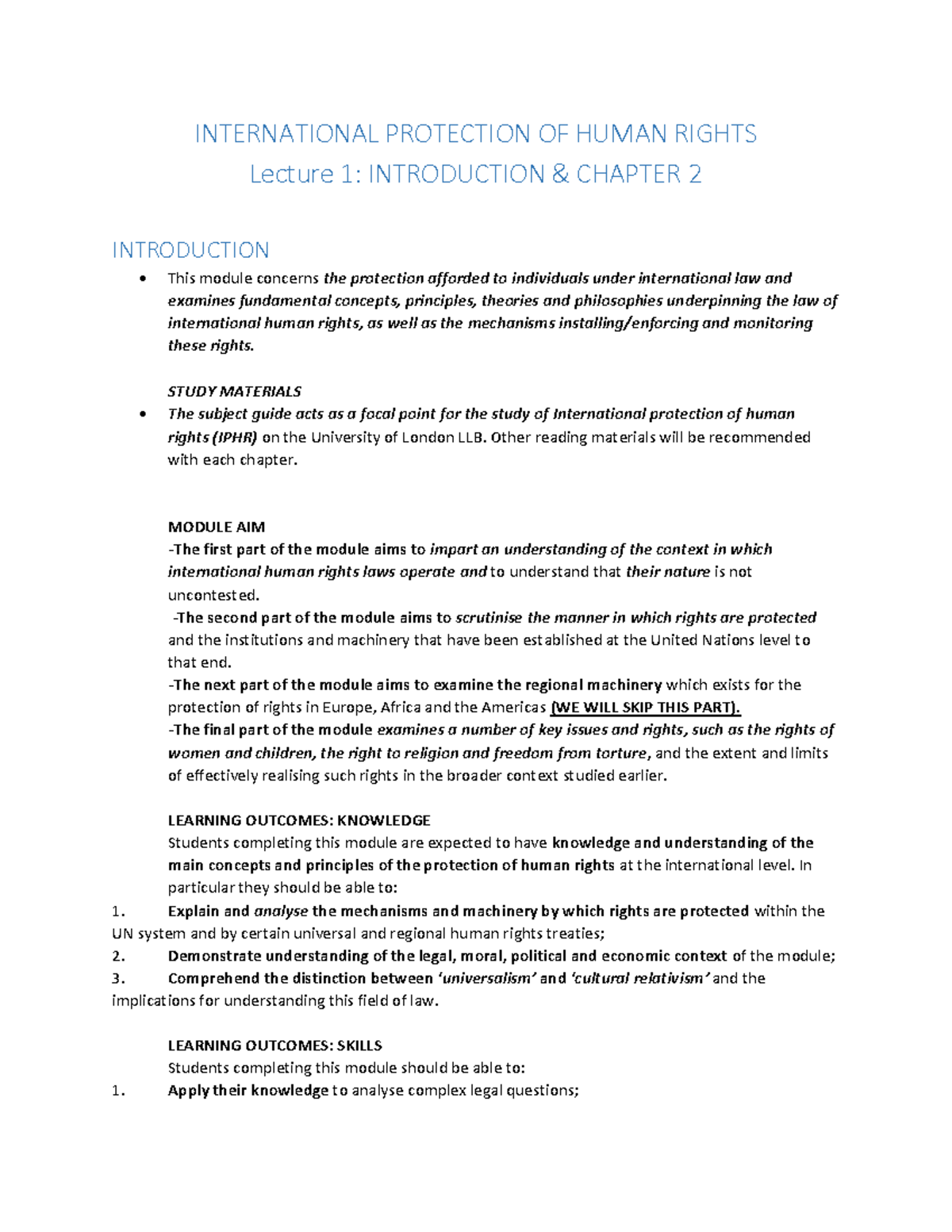 International Protection of Human Rights: Chapter 2 Overview - Studocu