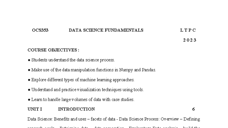 OCS353 Data Science Fundamentals Syllabus & Course Objectives 2023 ...