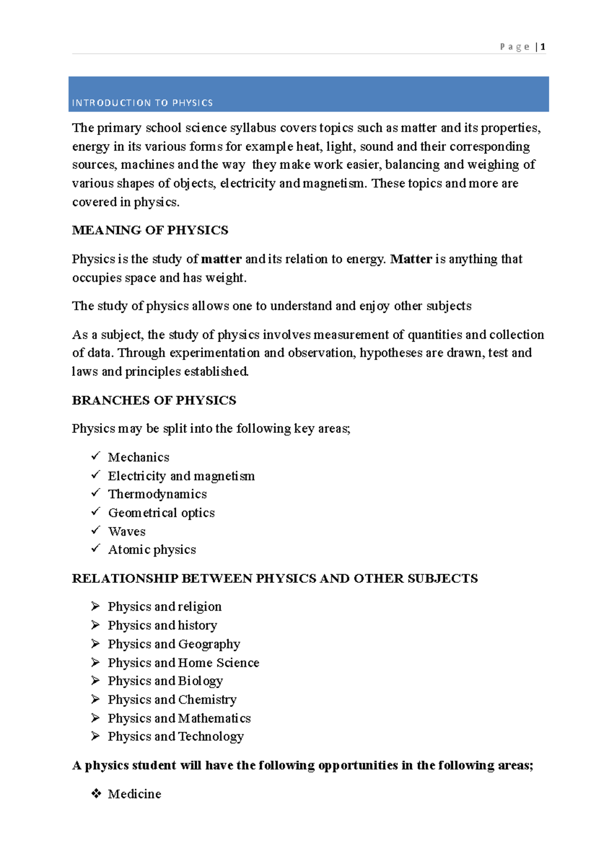 Physics Form 1 Lecture Notes on Fundamental Concepts and Measurements ...