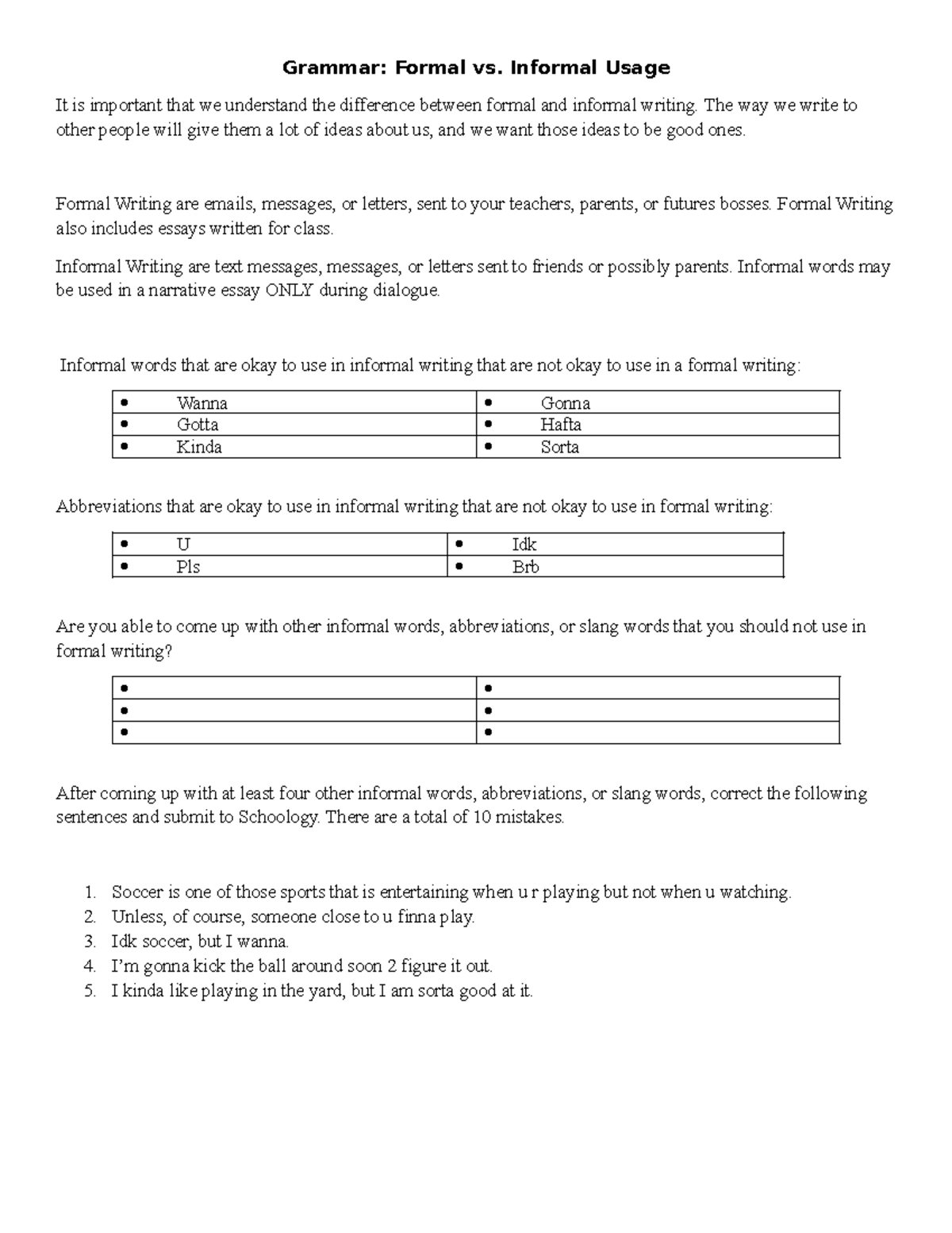 Grammar: Formal vs. Informal Usage - Key Differences Explained - Studocu