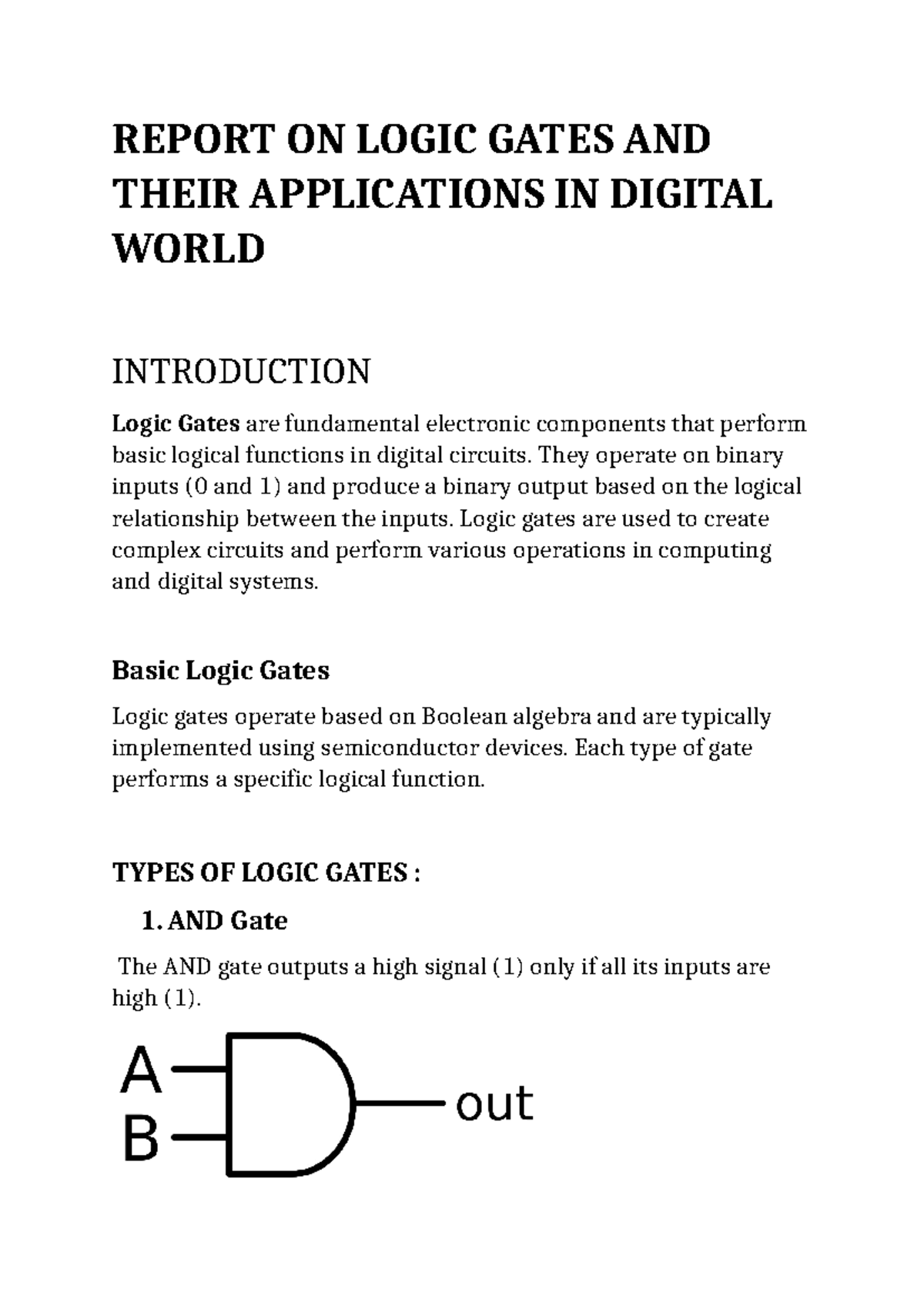 Report ON Logic Gates AND Their Applications IN Digital World - REPORT ...