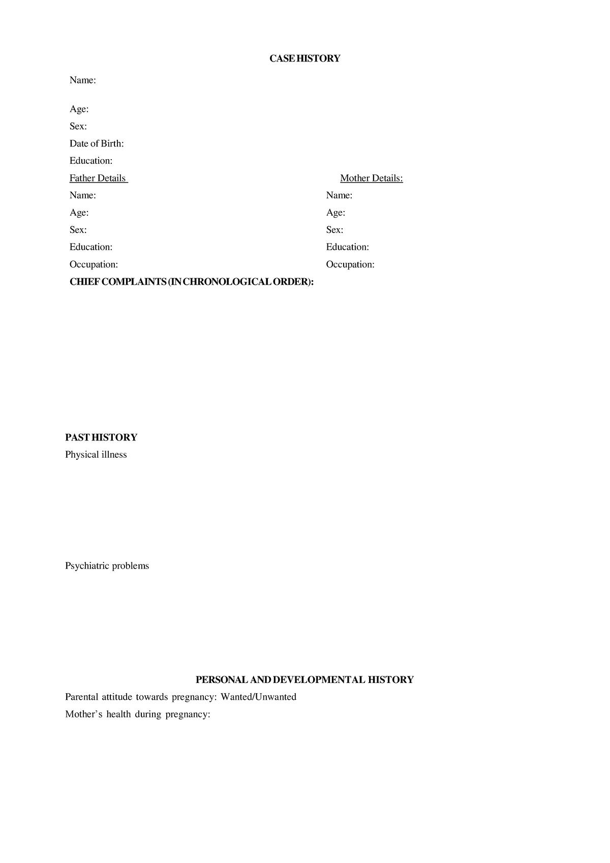 Child CASE History Taking - Comprehensive Form (1) - Studocu