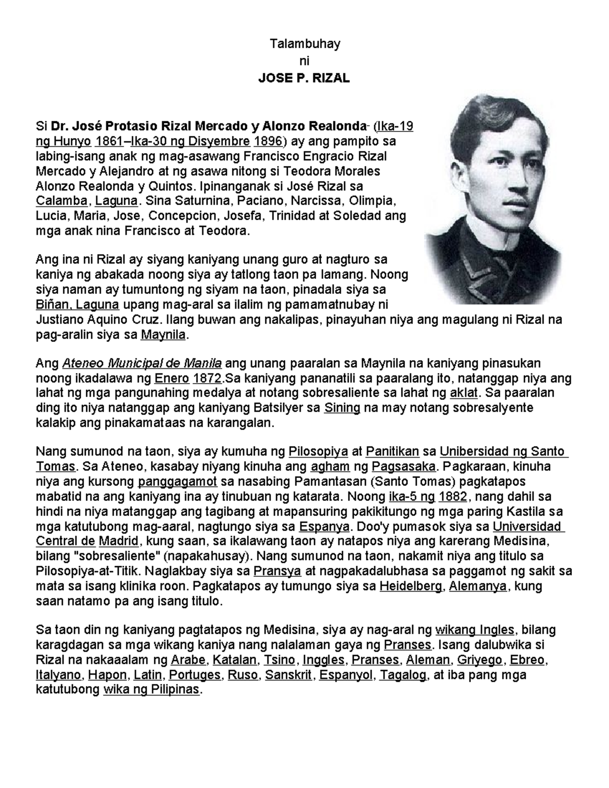 76521257 Talambuhay at Mga Akda ng Jose Rizal: Isang Pagsusuri - Studocu