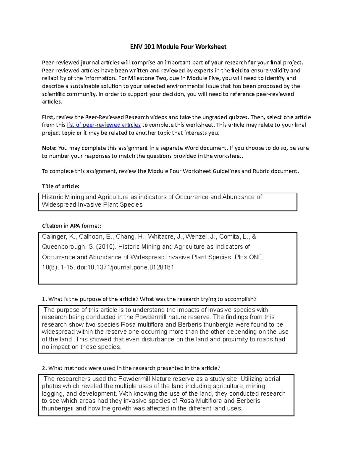 ENV 101 Module Four Worksheet - ENV 101 Module Four Worksheet Peer ...