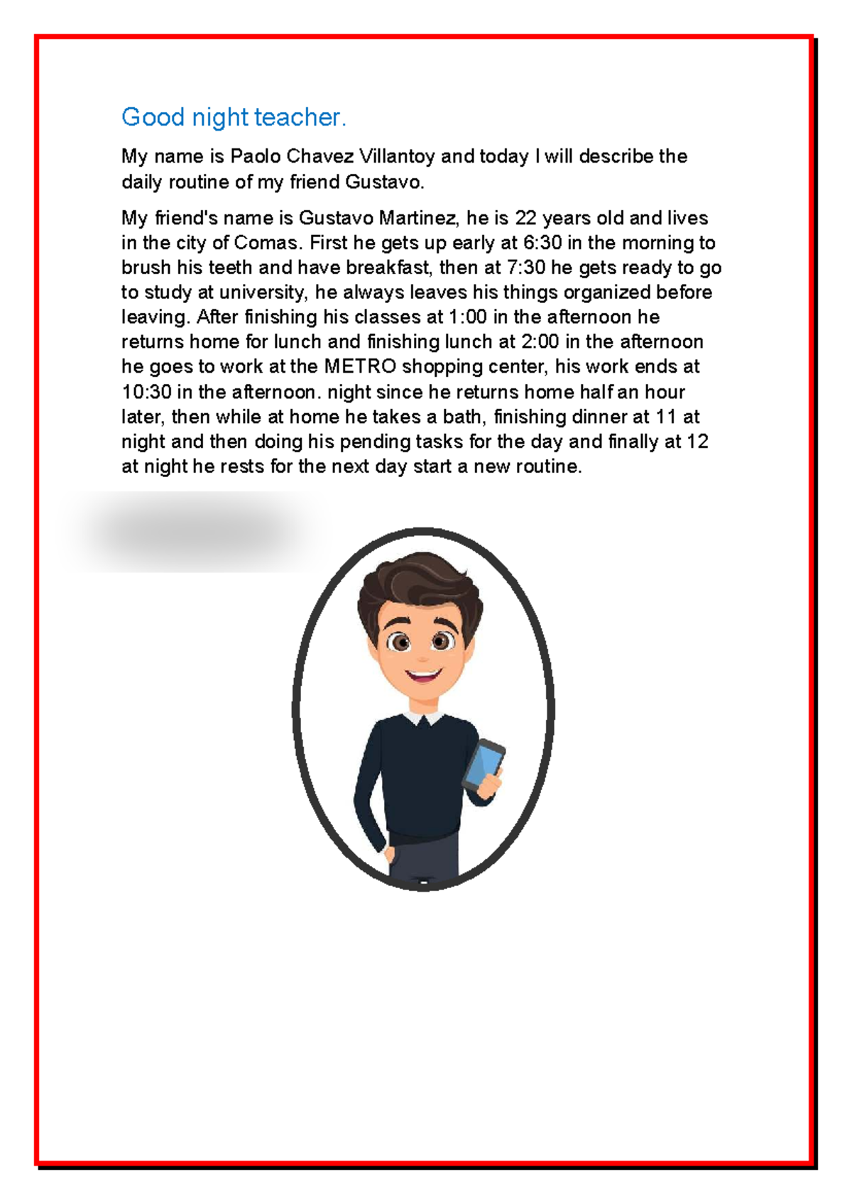 English Homework Week 12: Daily Routine of Gustavo Martinez - Studocu