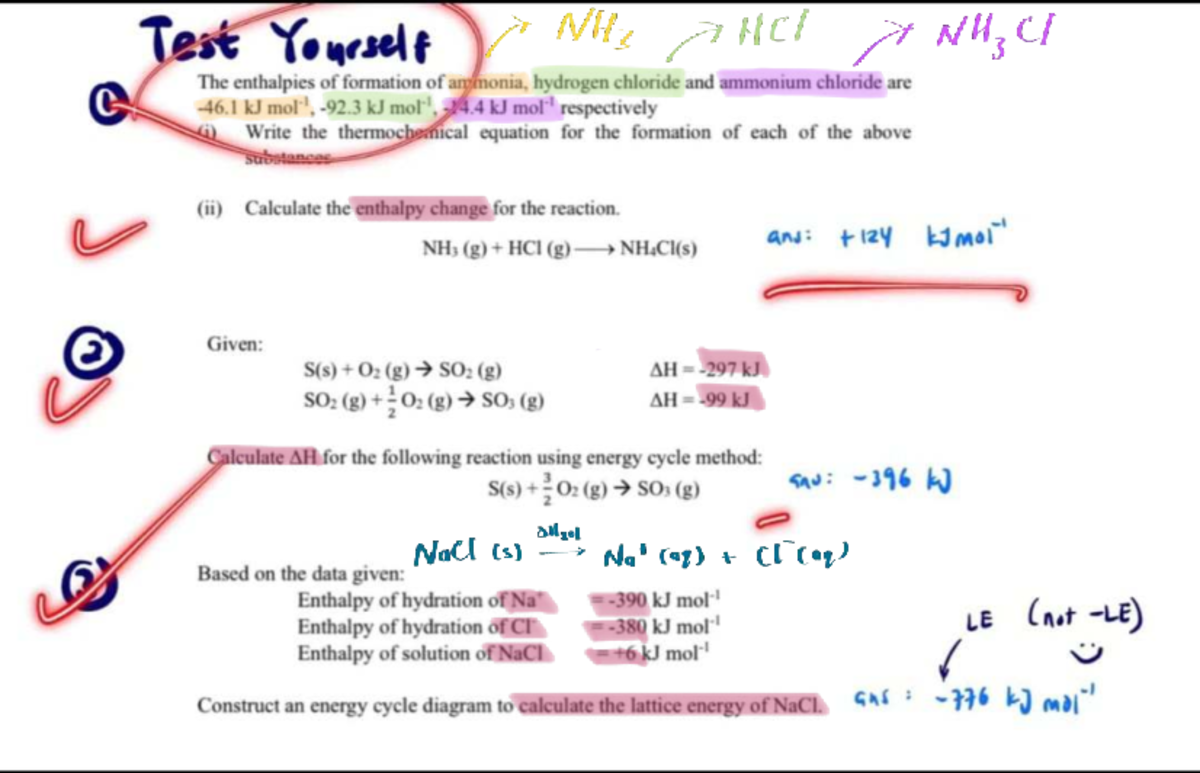 Thermochemical Calculations: Enthalpy Changes for NH3, HCl, and NaCl ...