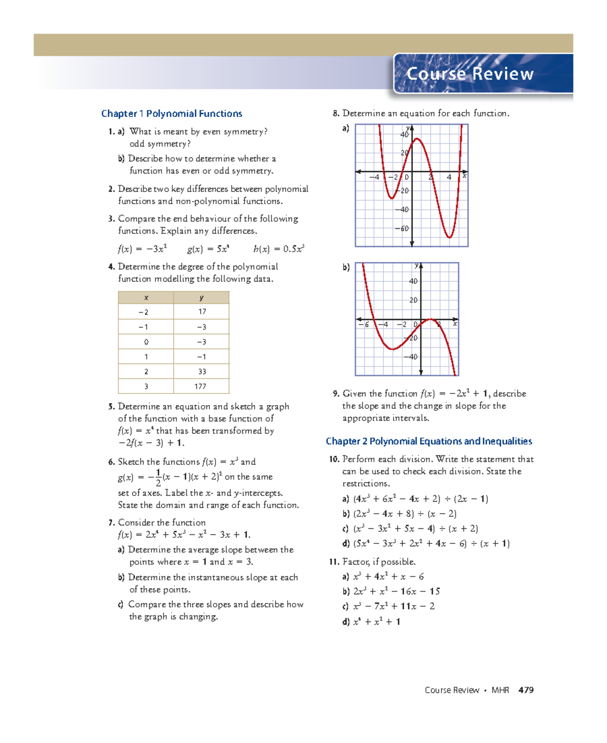 MHR 479 Course Review: Polynomial & Rational Functions Insights - Studocu