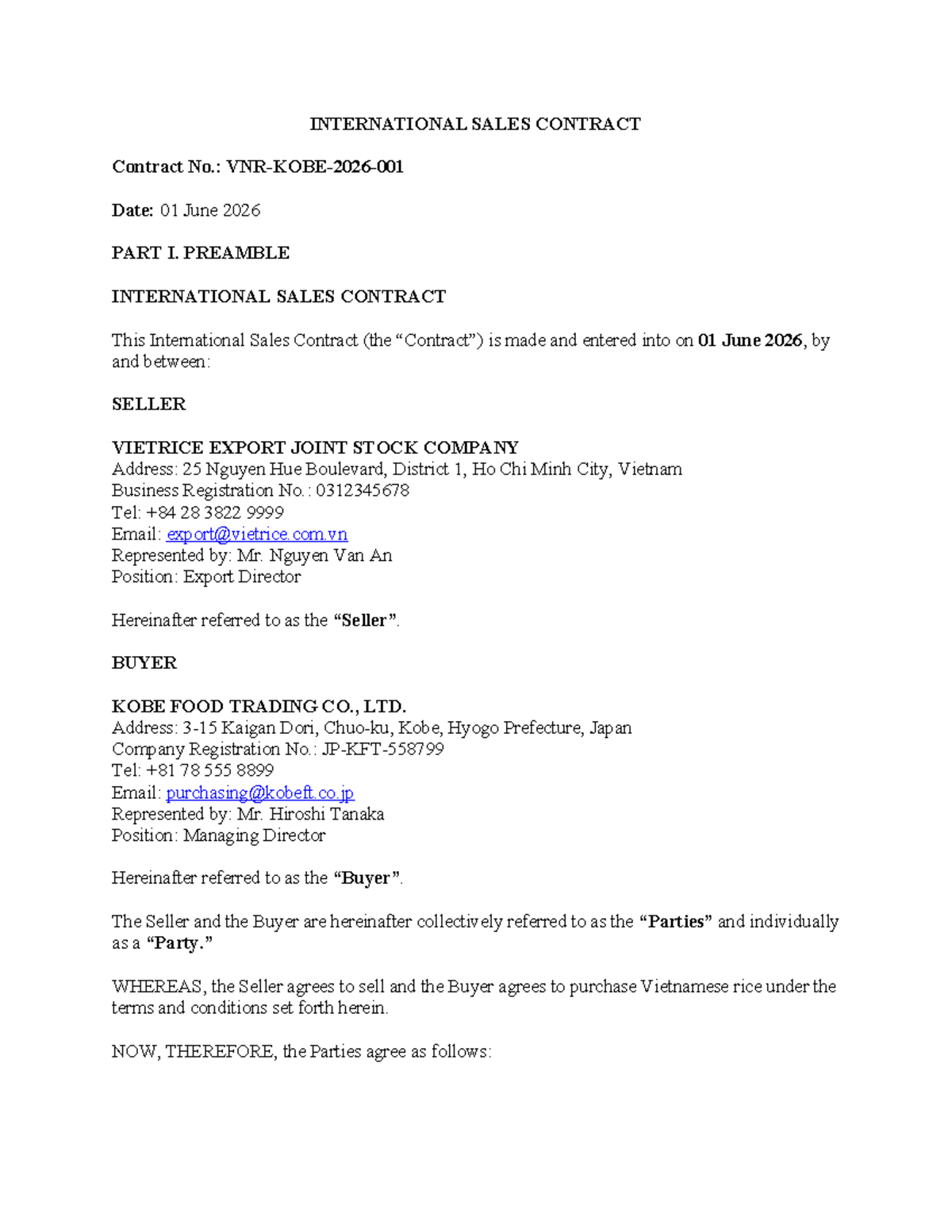 International Sales Contract (CIP) - Vietrice & Kobe Food Trading - Studocu