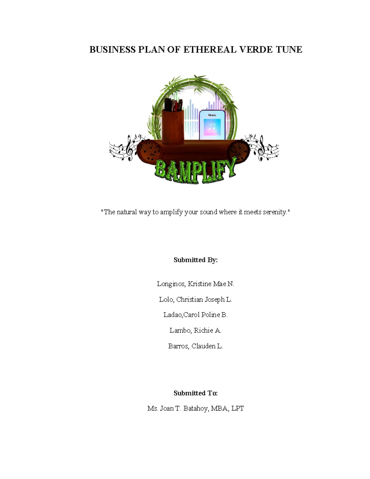 BUSINESS PLAN: ETHEREAL VERDE TUNE - BAMPLIFY Sound Amplifier - Studocu