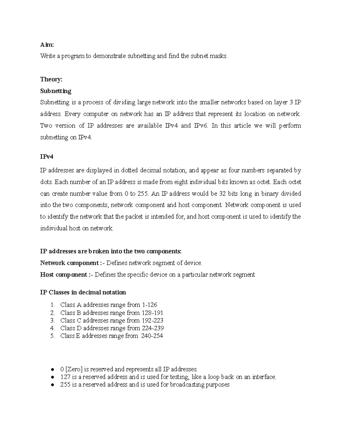CNS Assignment 6: Subnetting Demonstration and Mask Analysis - Studocu