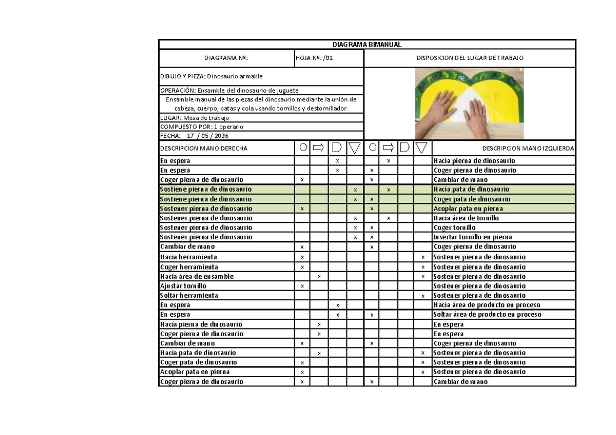 Diagrama Bimanual para Ensamble de Dinosaurio - Anexo 06 - Studocu