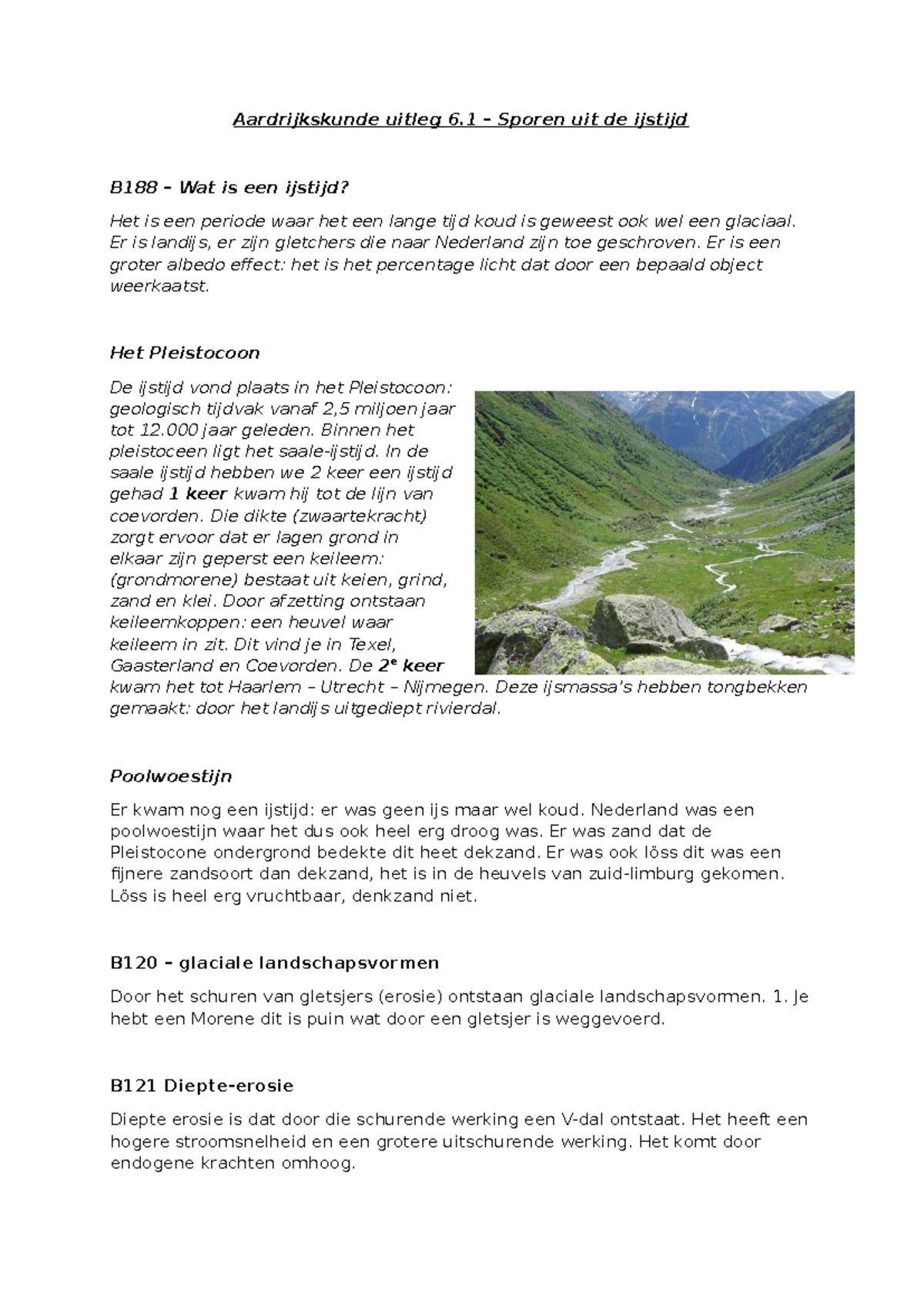 Aardrijkskunde Uitleg 6: Sporen van de IJstijd en Glaciale Landschappen ...
