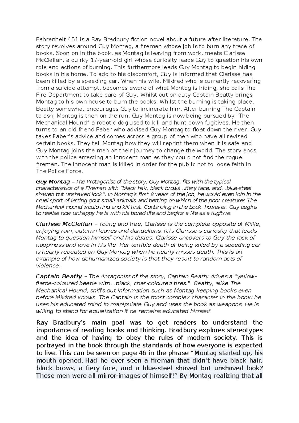 Fahrenheit 451 (ENG 101) Summary: A Journey of Self-Discovery - Studocu