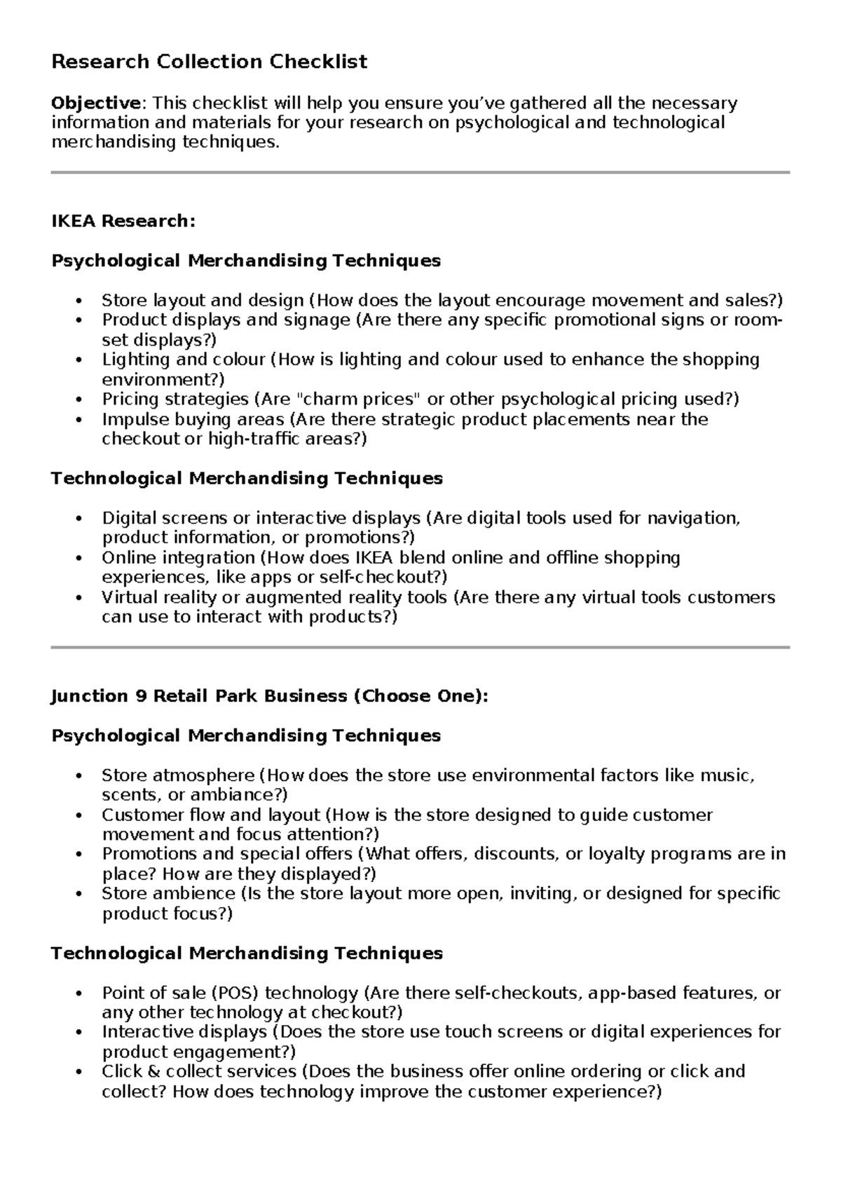 Research Collection Checklist: Psychological & Tech Merchandising ...