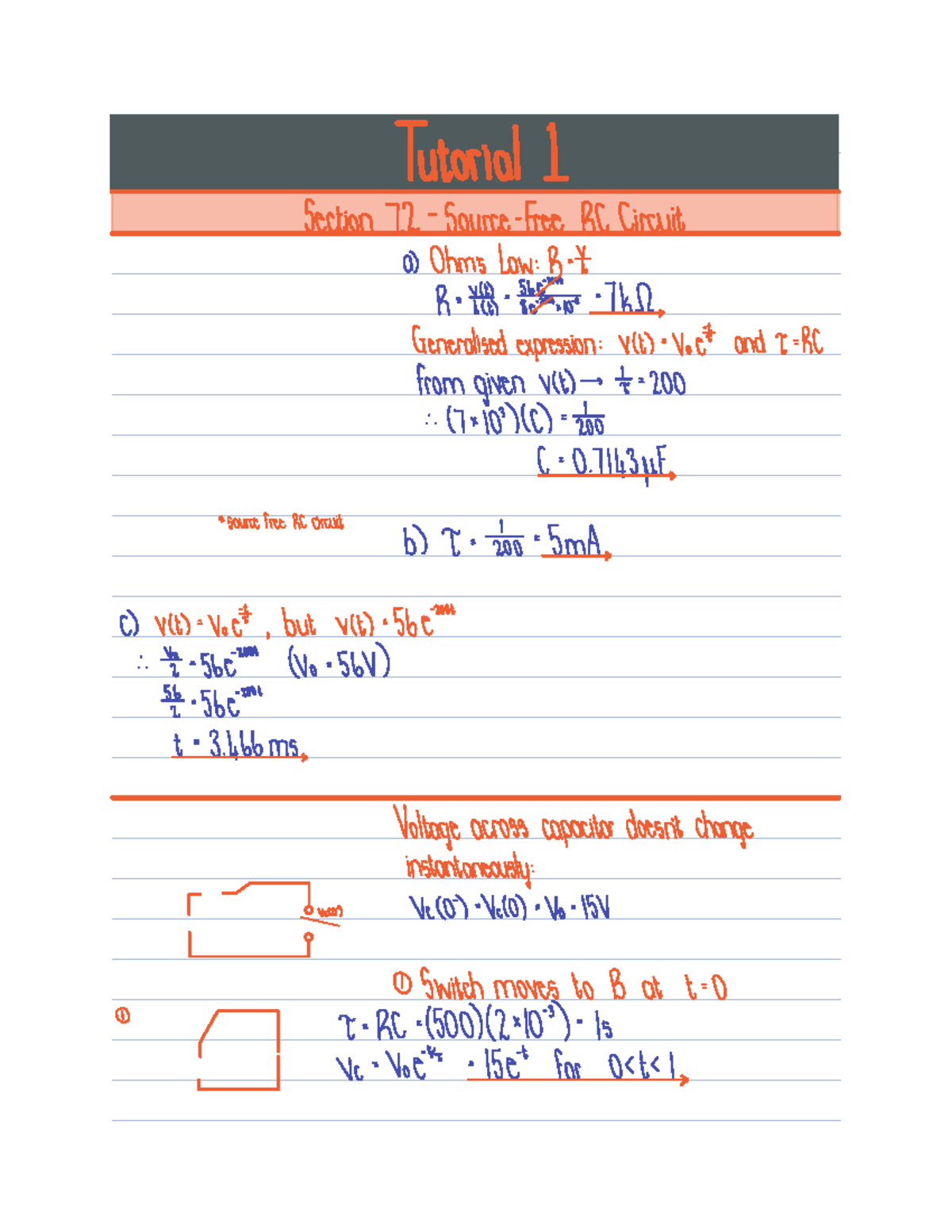 Tutorial 1: Source-Free RC and RL Circuits Analysis (ENGR 101) - Studocu