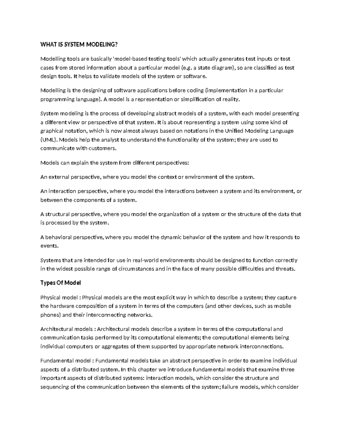 COM 213 Final Exam Study Guide: Understanding System Modeling - Studocu