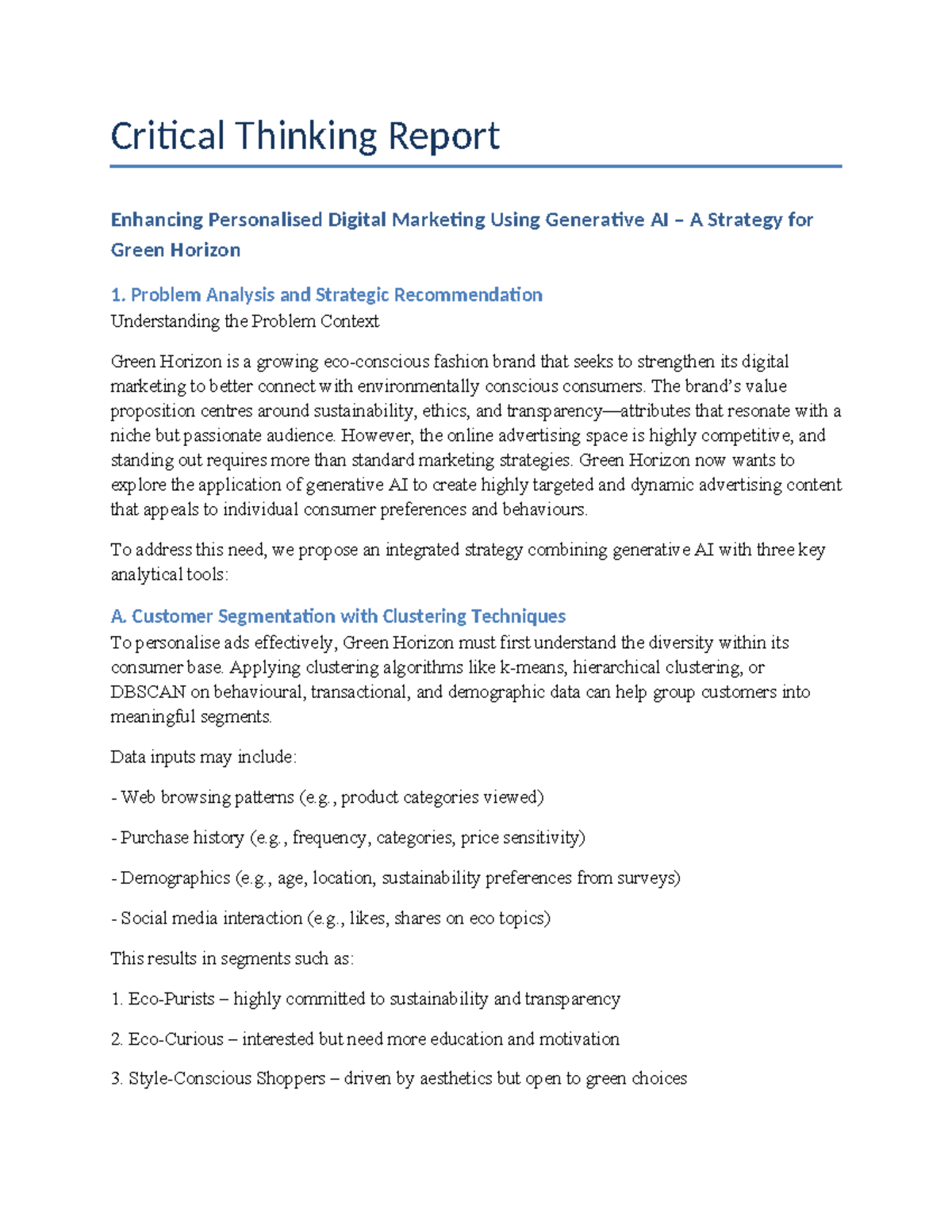 Critical Thinking Report: Enhancing Digital Marketing with AI for Green ...