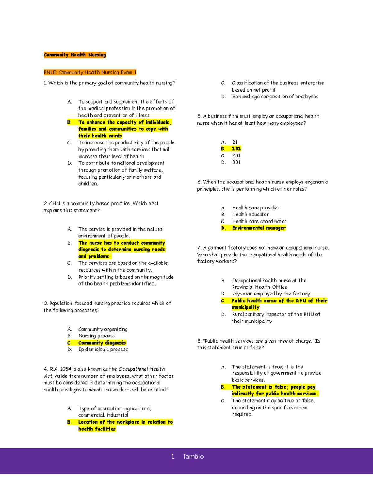 RNPedia CHN PNLE: Community Health Nursing Exam Guide and Q&A - Studocu